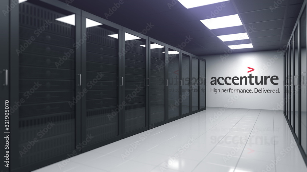 ภาพประกอบสต็อก Logo of ACCENTURE on the wall of a server room ...