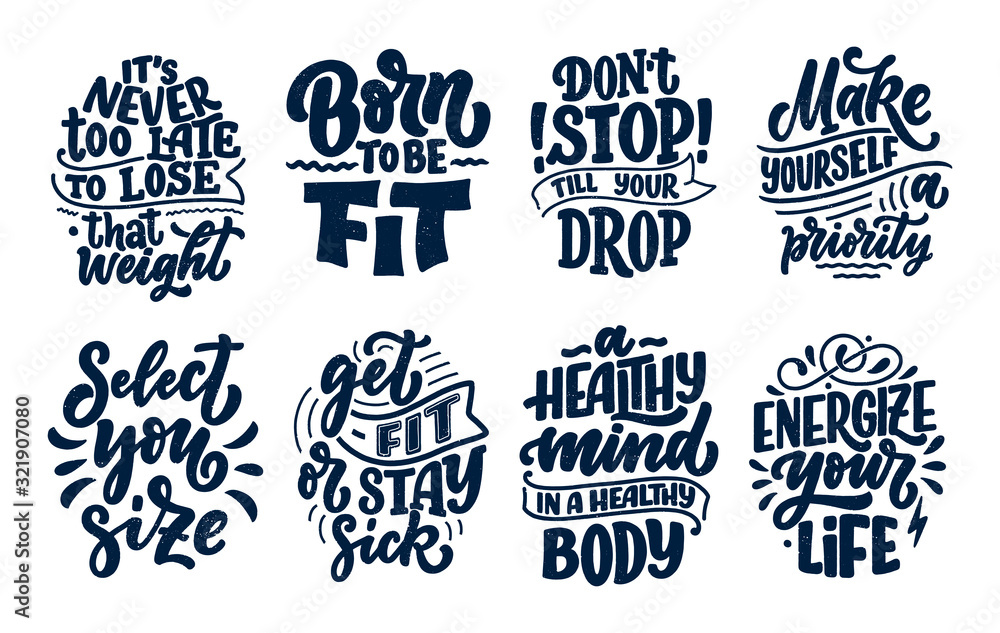 Abstract lettering set about sport and fitness for poster or print ...