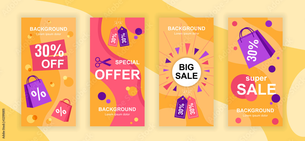 Mega sale social media stories design templates vector set, backgrounds ...
