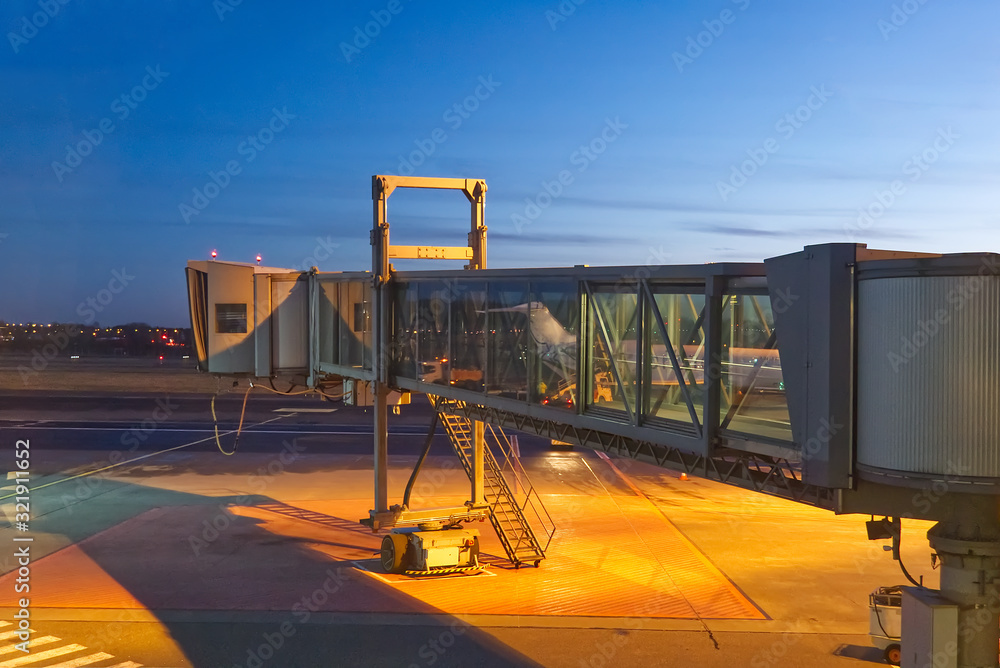 walkway for passengers boarding at airoport. sleeve at the airport for ...
