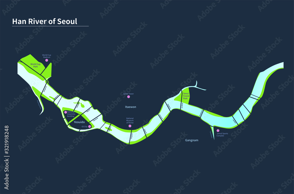 seoul map of korea, han river inforgraphic map. Stock Vector | Adobe Stock