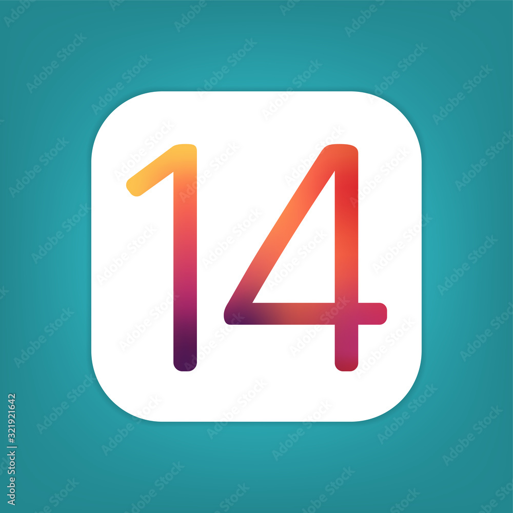 14 logo icon isolated on turquoise background. Anniversary multicolor ...