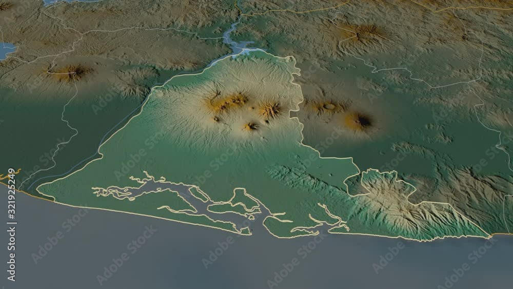 Usulután, department with its capital, zoomed and extruded on the ...