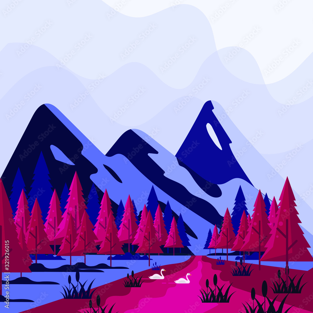 Mountain Background design, Blue Mountain with tree illustration. Stock ...