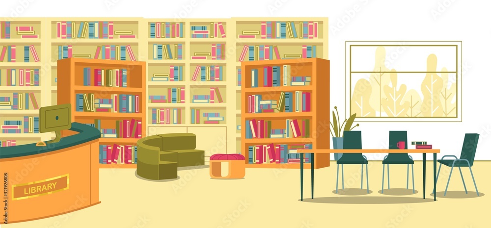 Modern School Library Space for Learning Activity Stock Vector | Adobe ...