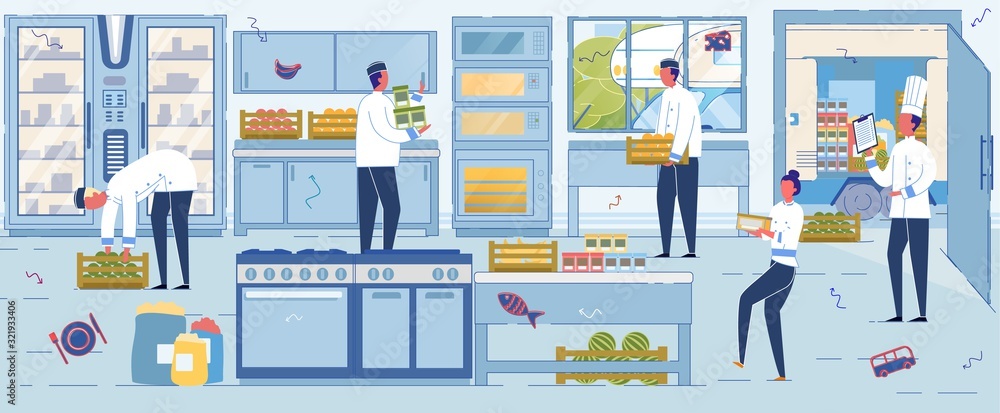 Restaurant Staff Accept Fresh Food Supply Scene. Stock Vector | Adobe Stock