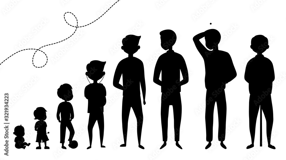 Collection of Male age Black Silhouettes. Development of Men from the ...