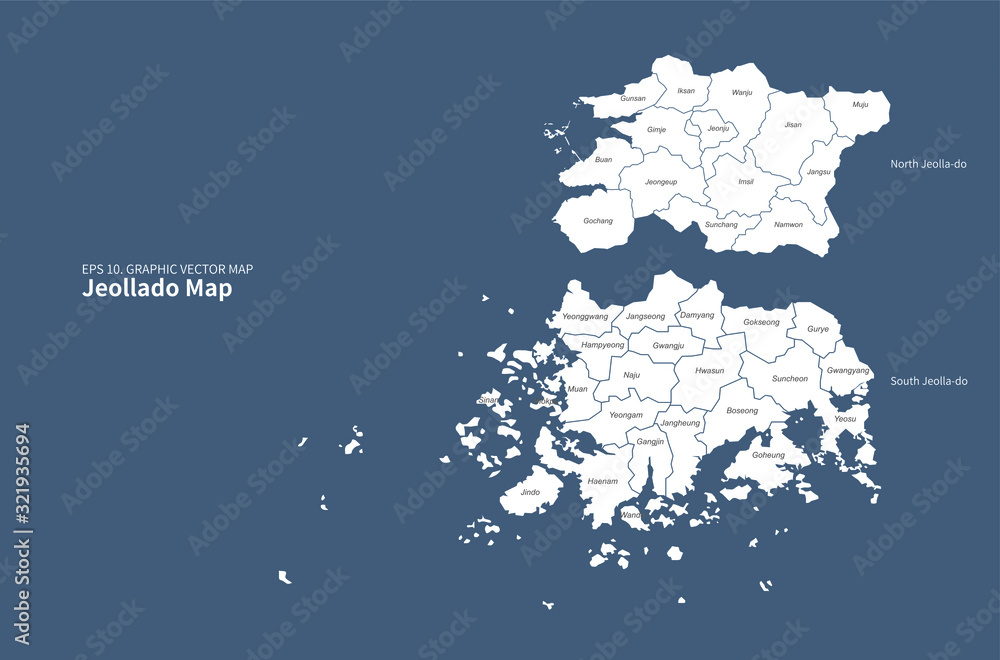 graphic vector of jeolla-do map. jeolla namdo and jeolla bukdo map ...