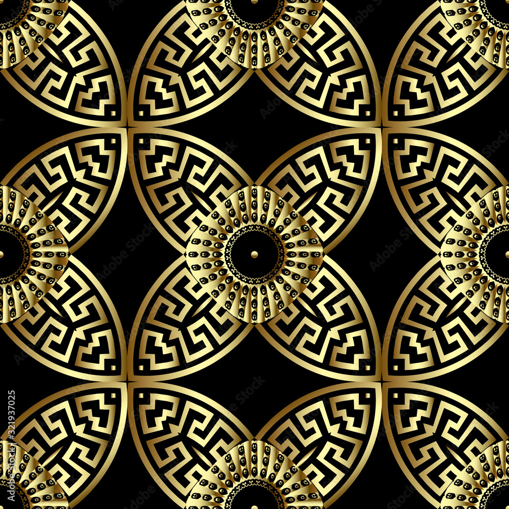 Floral gold 3d greek vector seamless pattern. Ethnic ancient style ...
