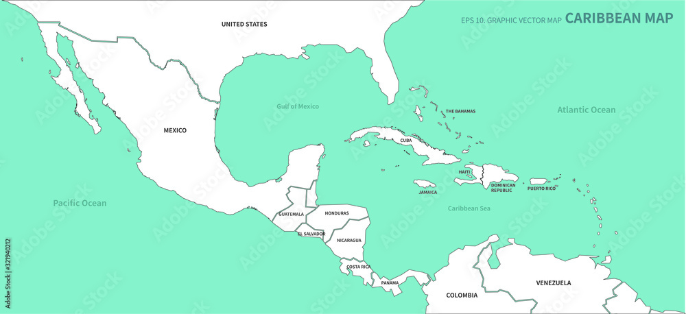 graphic vector of caribbean countries map. central america map. Stock ...
