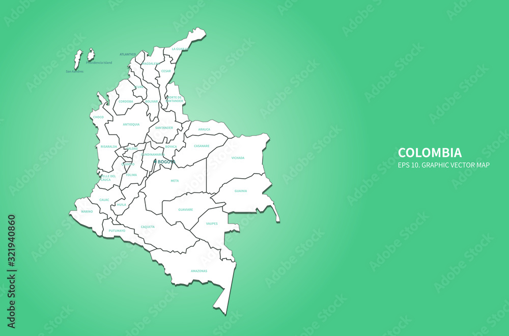 graphic vector map of colombia. colombia map of south america country ...