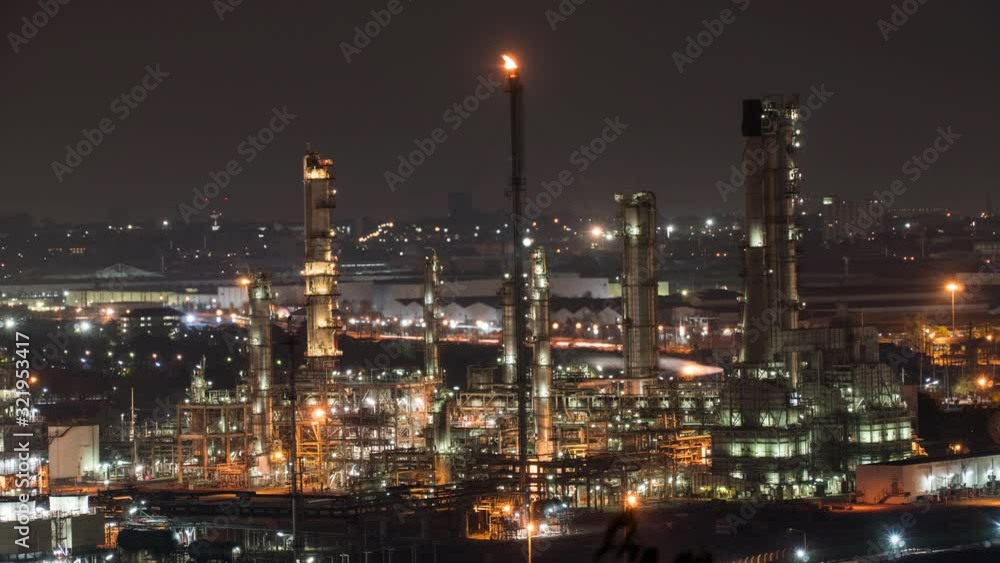 TimeLapse manufacturing oil refinery terminal is industrial facility ...