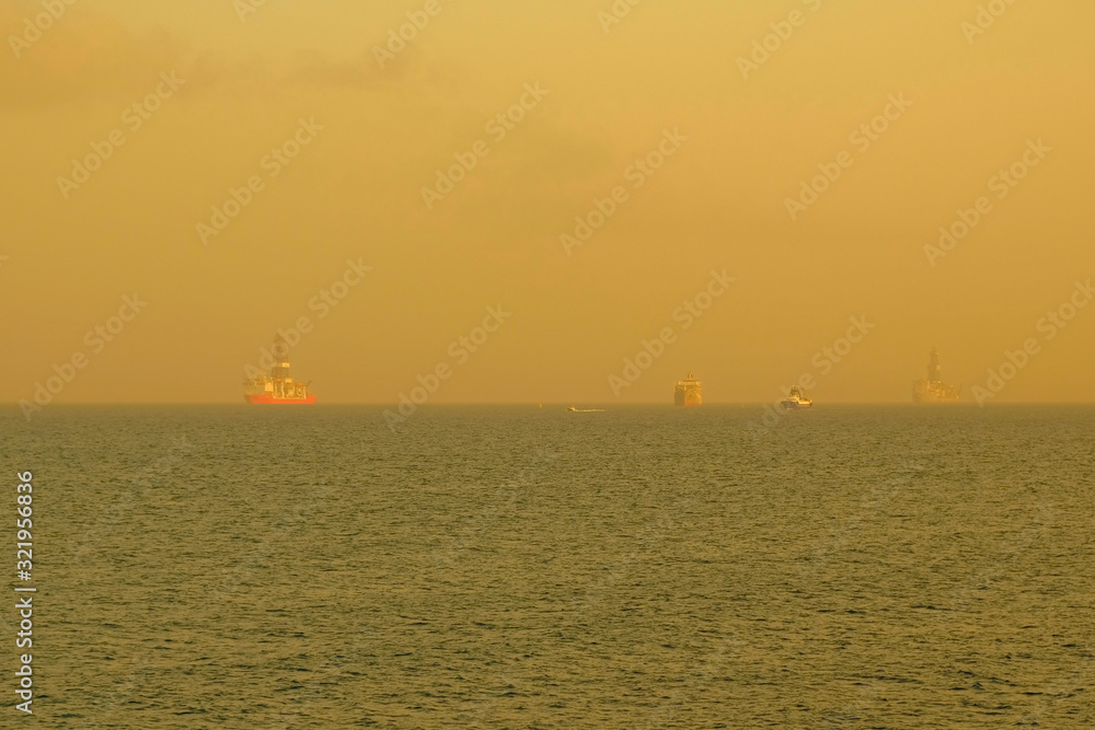 Calima, or calina, desert dust atmospheric haze off the African coast ...