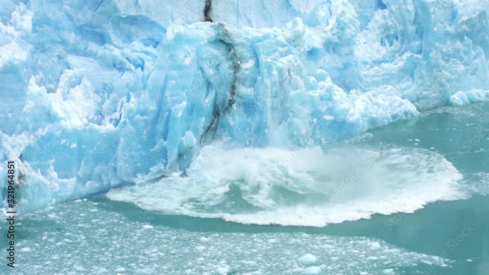 Glacier Ice Collapse Into Ocean Water, Close Up. Global Warming and ...