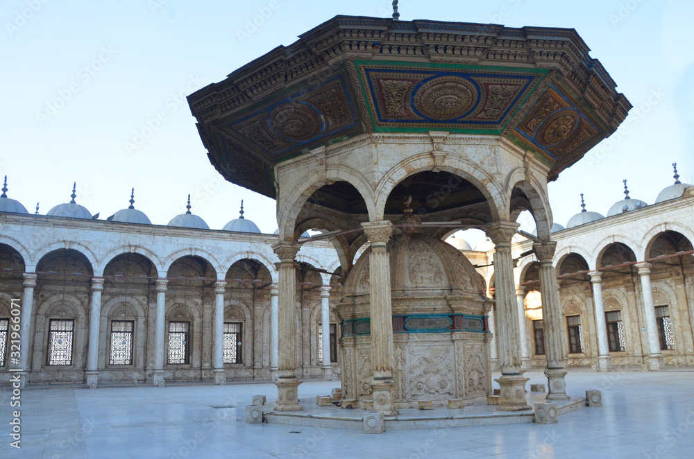 Architectural details of arcade gallery of The Great Mosque of Muhammad ...