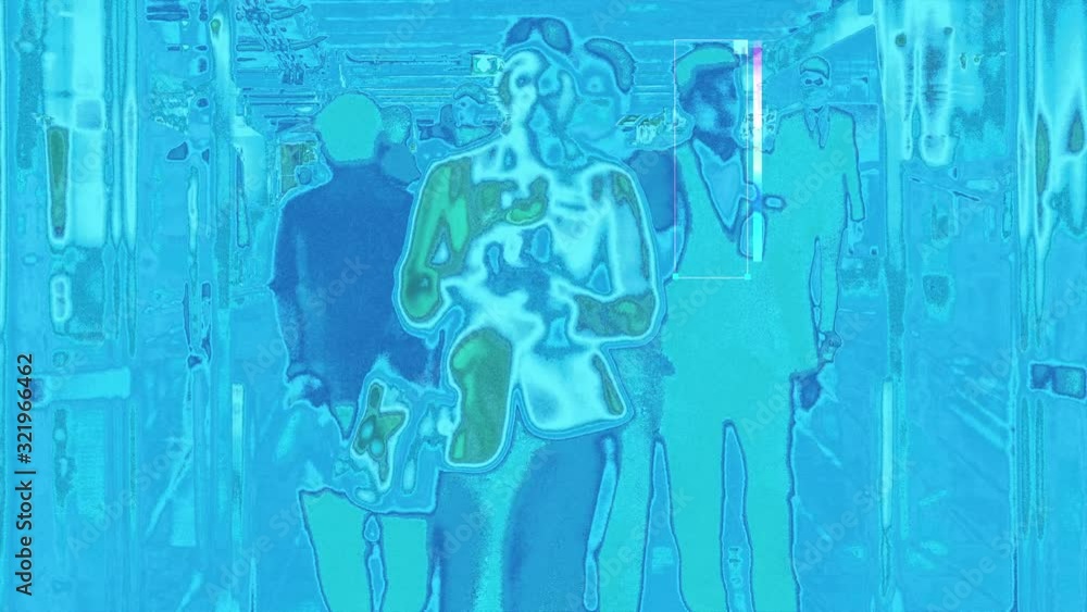 Thermal imaging simulation scanning body heat signature of arriving ...