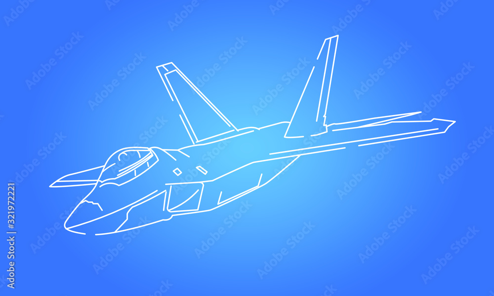 Vector Line Art Stealth Tactical Fighter Jet Stock Vector | Adobe Stock