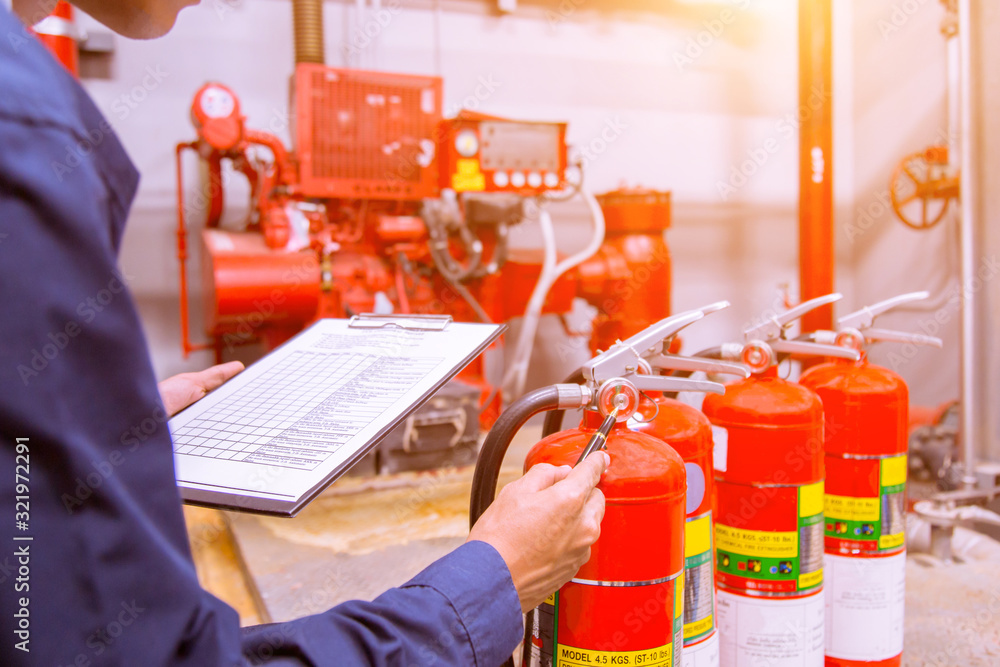 Engineer checking Industrial fire control system,Fire Alarm controller ...