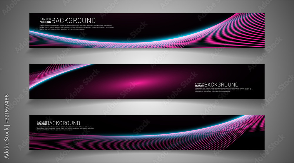 rectangular vector banner design with line curved on a black background ...