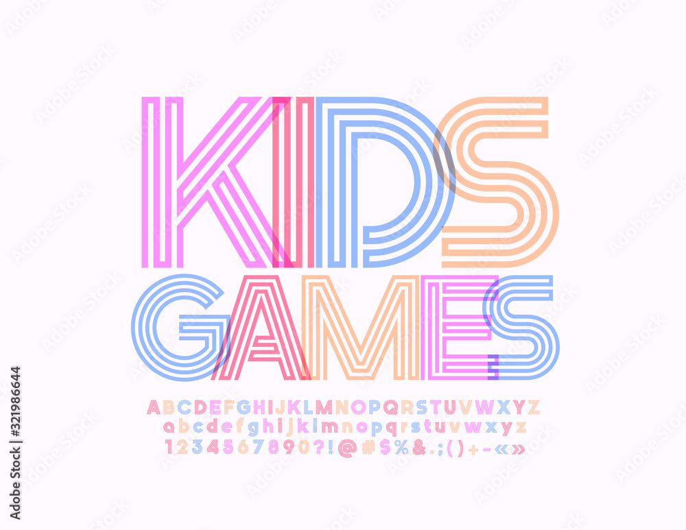 Vector colorful logo Kids Games. Stylish Modern Font. Brightl Alphabet ...