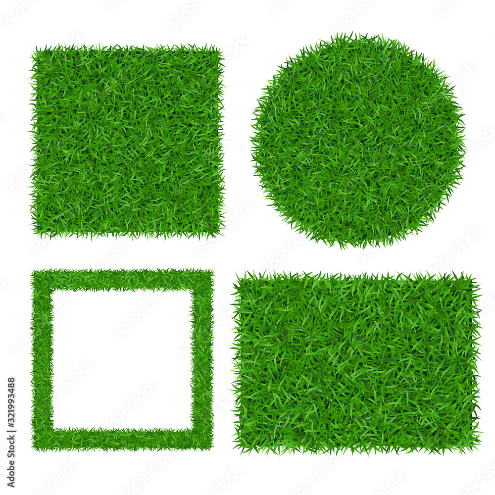 Green grass background 3D set isolated. Lawn greenery nature ball ...