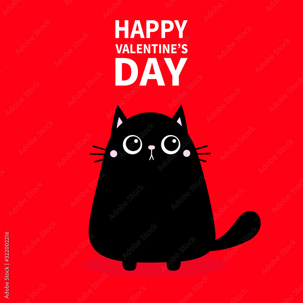 Happy Valentines Day. Cute black cat icon Kitty kitten sitting. Funny ...