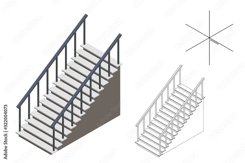 Staircase with railing. Isolated on white background. 3d Vector ...