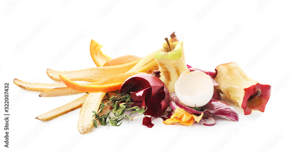 Organic garbage on white background. Recycling concept Stock Photo ...