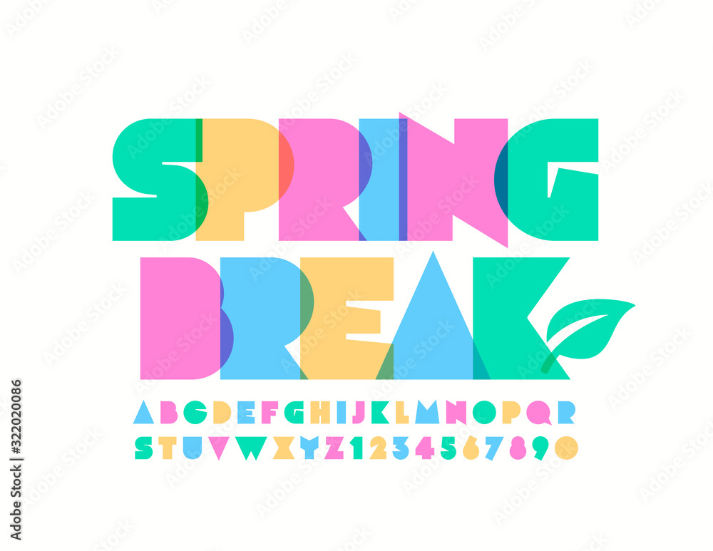 Vector colorful Sign Spring Break. Bright original Font. Stylish ...