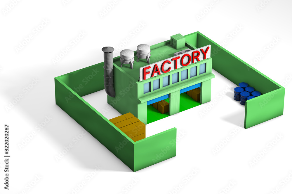 Green factory on white background, 3D rendering Stock Photo | Adobe Stock