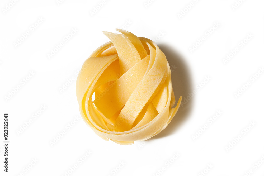 Typical Italian pasta "Pappardelle" isolated on white background Stock ...