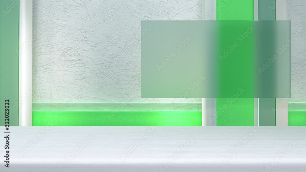 Virtual blog and tv studio 3d rendering screen mid distance, bright ...