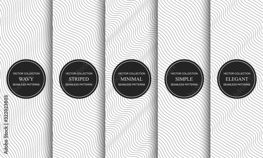 Collection of vector simple seamless curve outline patterns. Striped ...