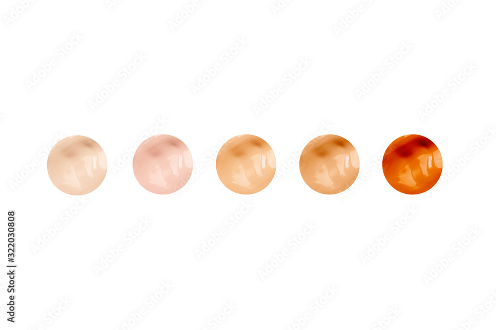 Circle swatches of different skin color make up - isolated on white ...