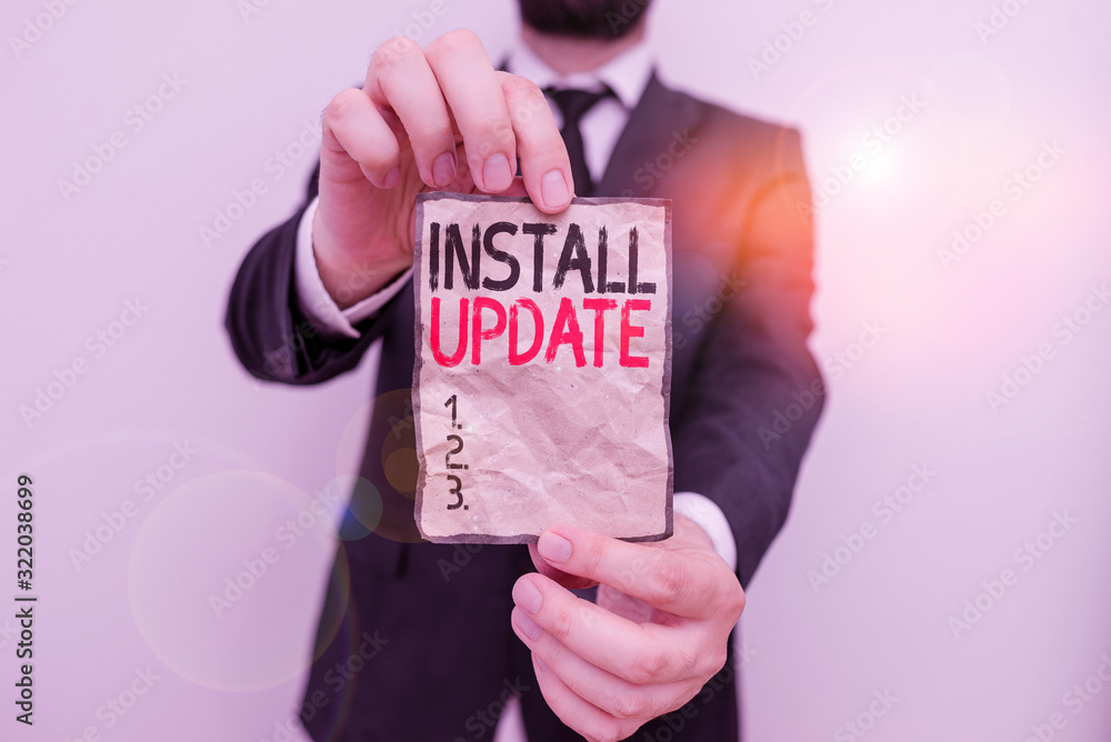 Text sign showing Install Update. Business photo showcasing the act of ...