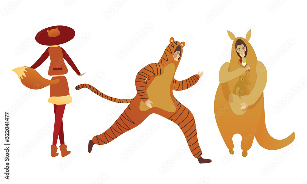 People Characters Wearing Animal Costumes Vector Illustrations Set ...