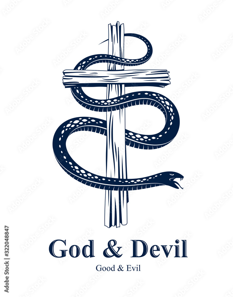 Serpent on a Cross vintage tattoo, snake wraps around Christian cross ...