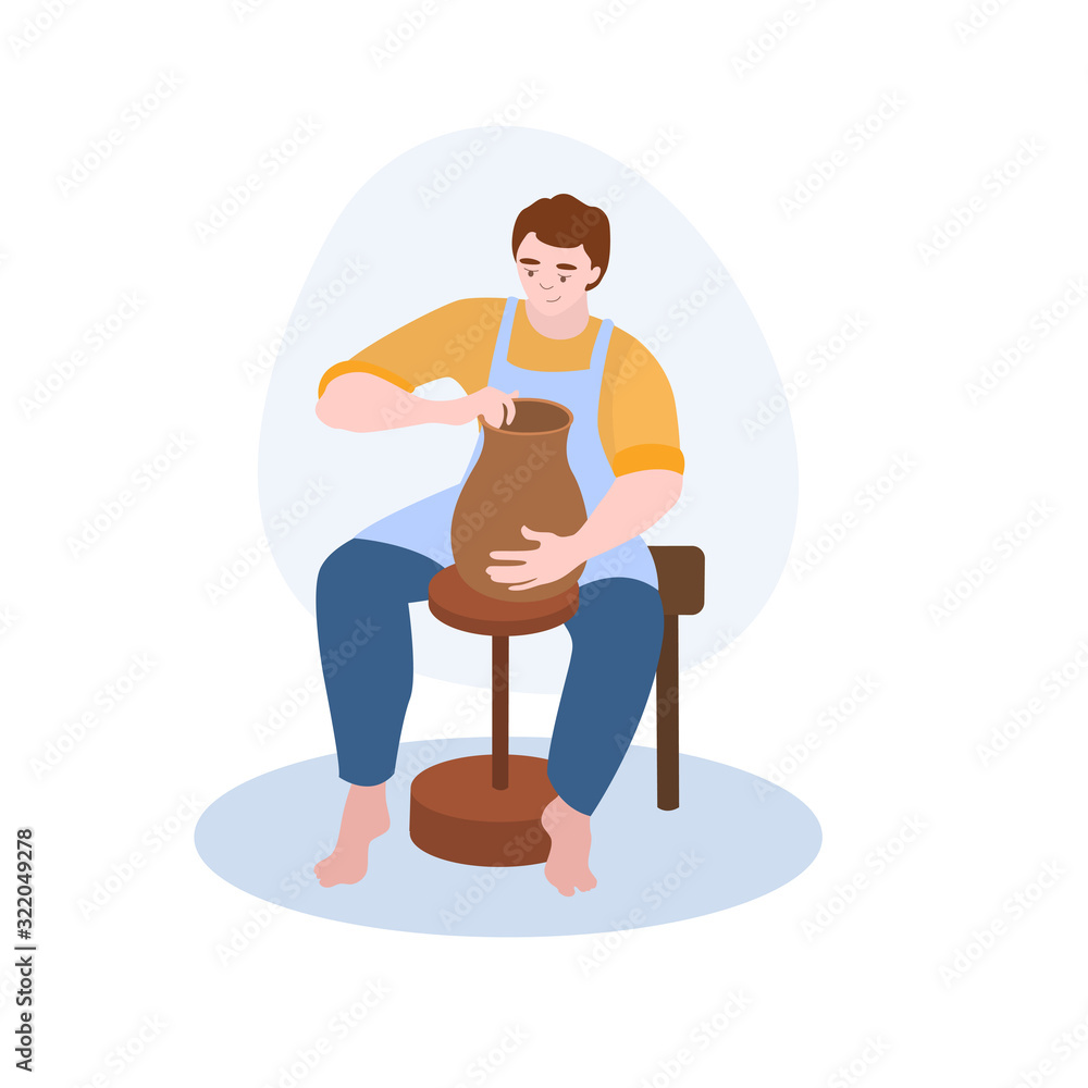 Potter Makes A Clay Pot vector illustration from hobbies collection ...