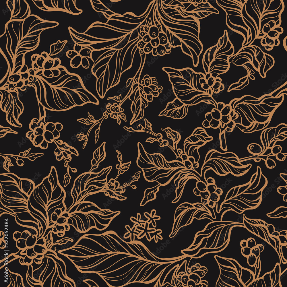 Vector seamless pattern. Art vintage coffee tree Stock Vector | Adobe Stock