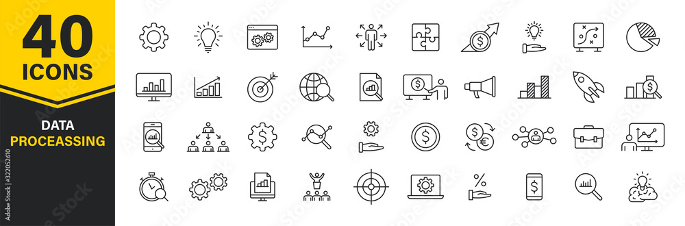 Set of 40 Data Proceassing web icons in line style. Graphic, analytics ...