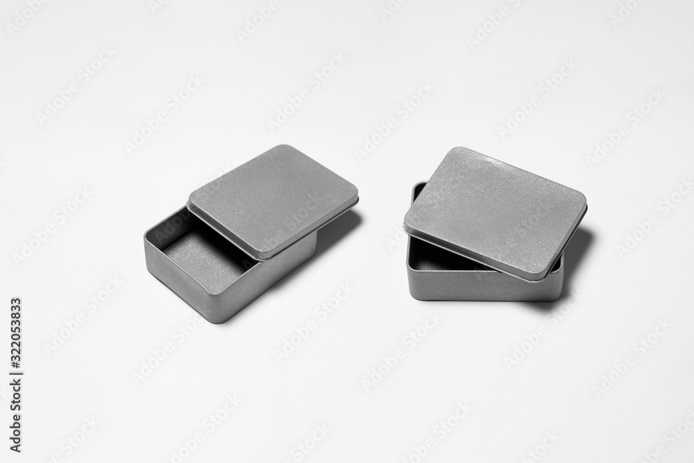 Empty Metal Boxes Mock up isolated on white background. Steel container ...