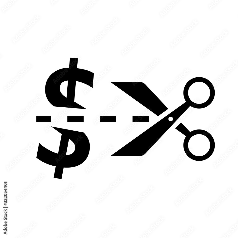 Cost cut black icon. Clipart image isolated on white background Stock ...