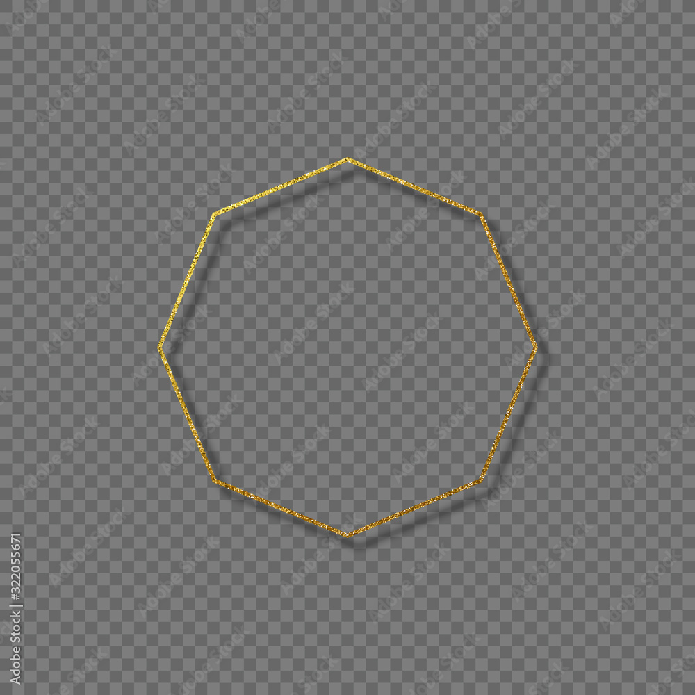 Vector golden octagon frame with glowing lights. Minimal decorative ...