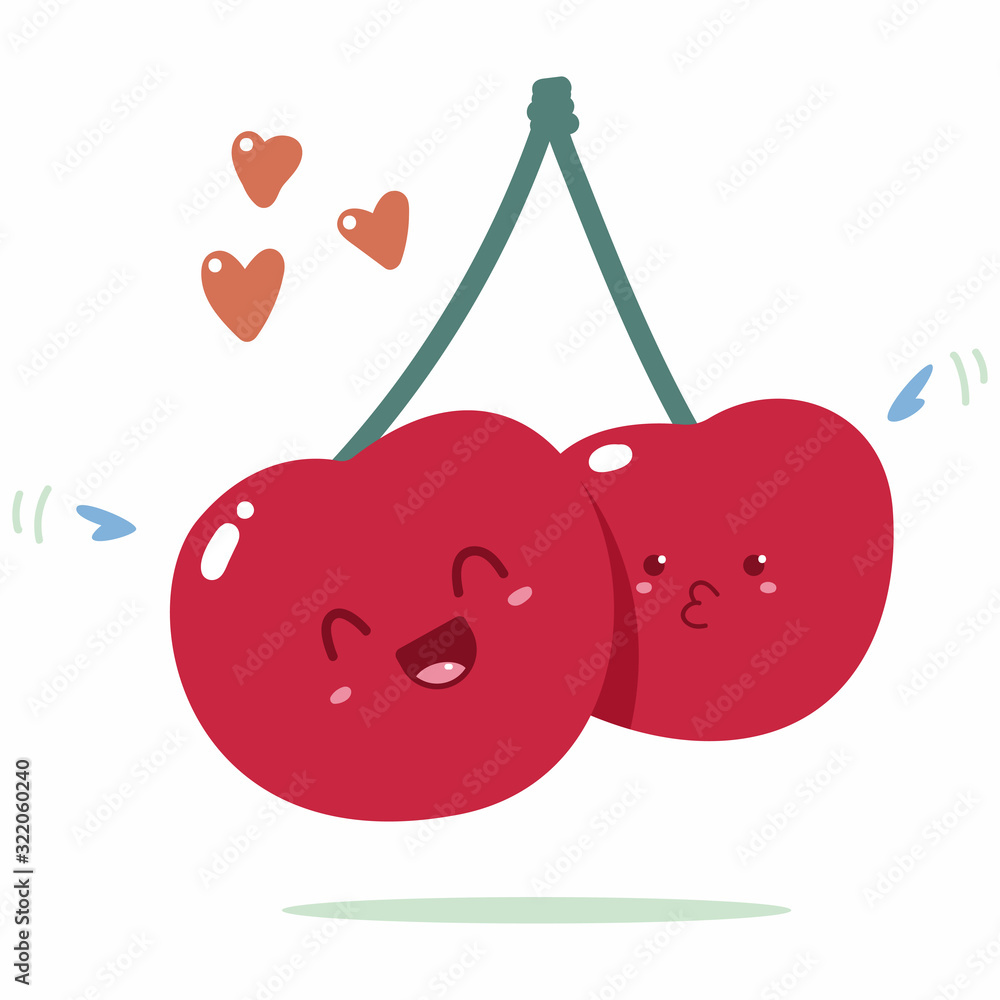 Cute cherry vector cartoon character isolated on a white background ...