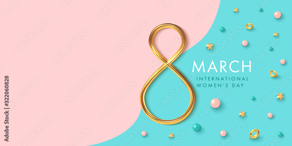 8 of march background with golden eight and decor in realistic vector ...