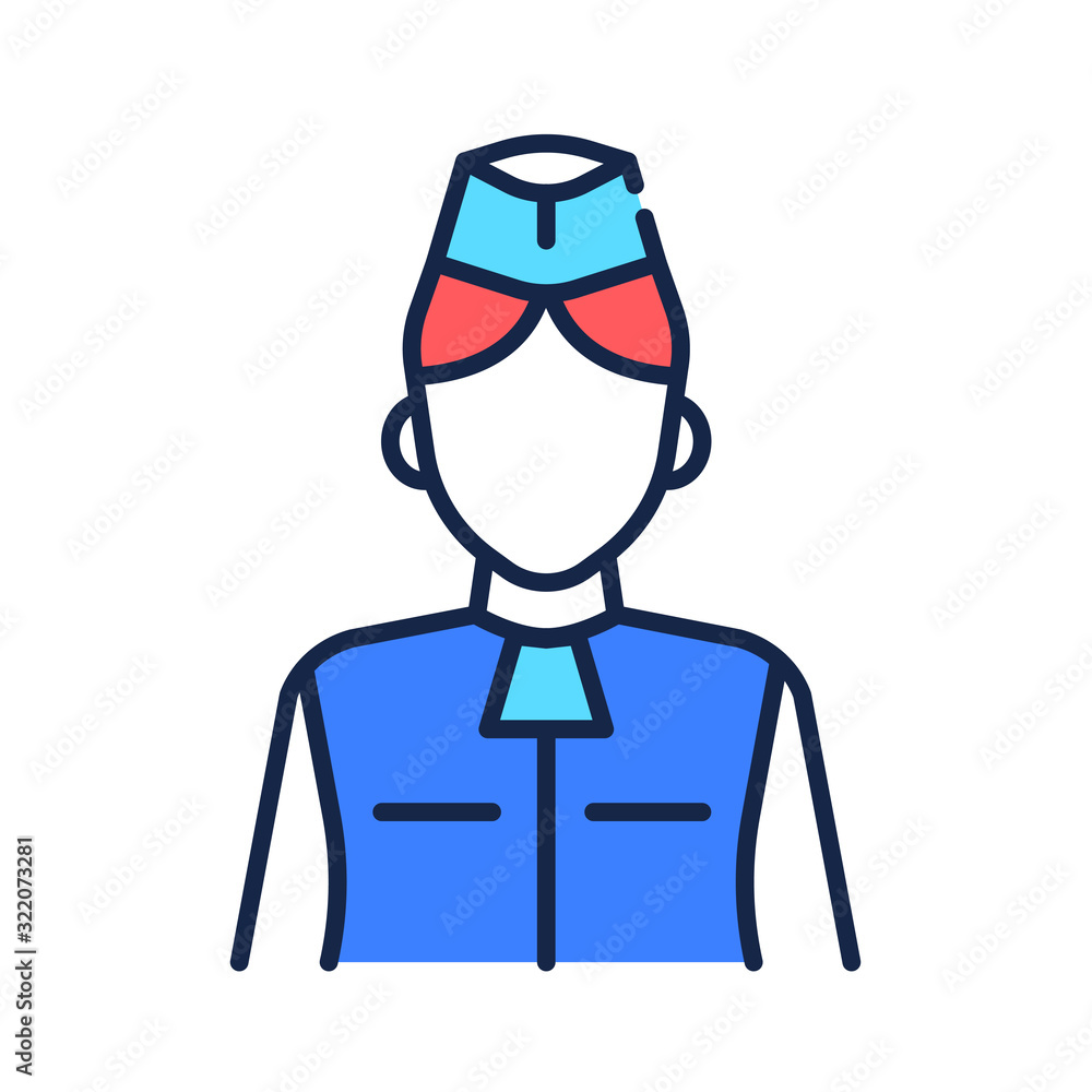 Stewardess color line icon. Member of an aircrew employed by airlines ...