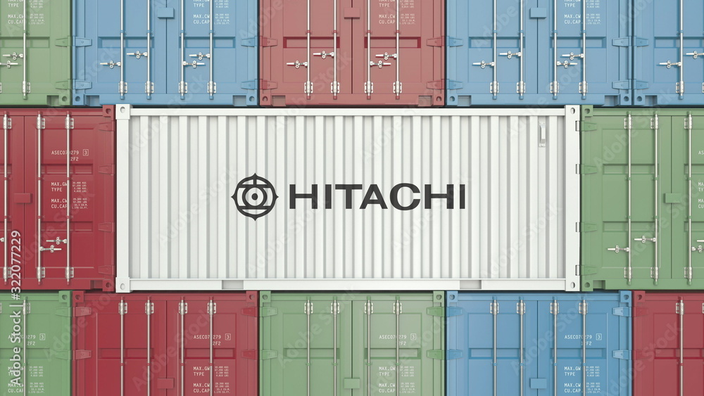 Container with Hitachi corporate logo. Editorial 3D rendering Stock ...