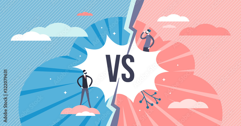 Versus split screen abstract concept, flat tiny persons vector ...