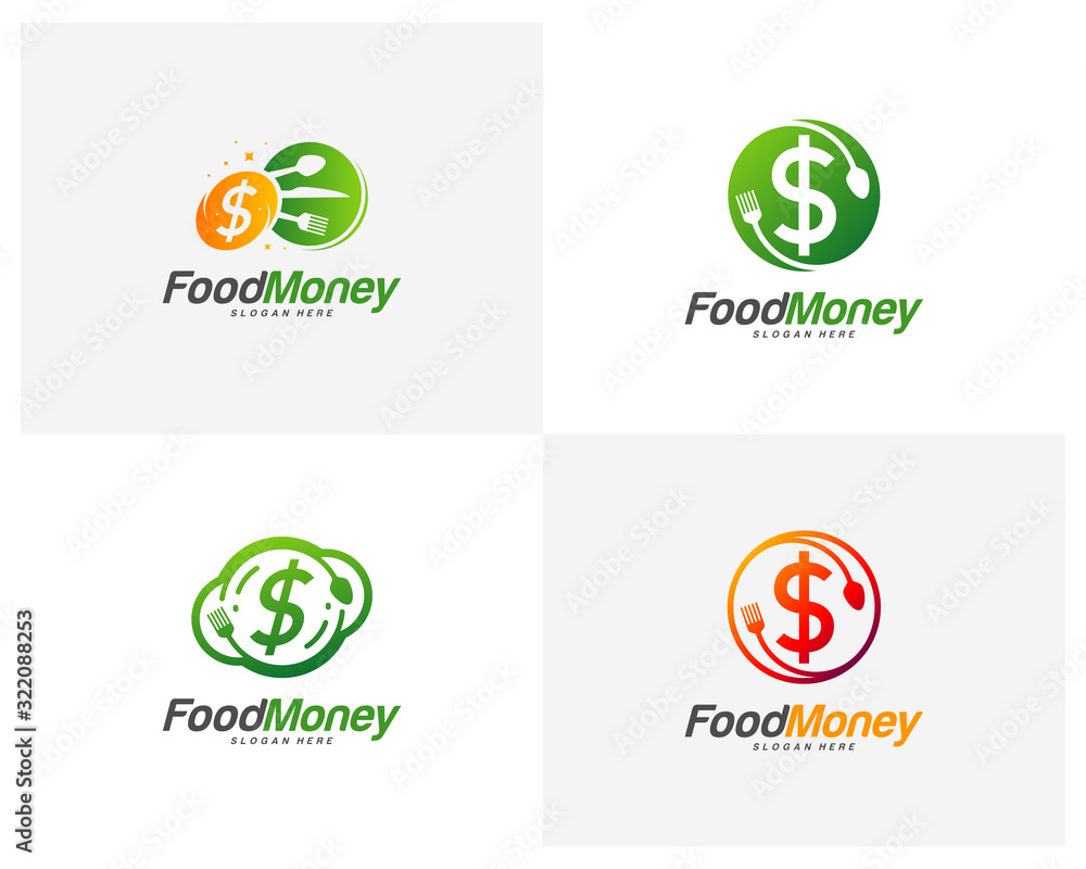 Set of Creative Food Money logo design vector. Restaurant, food court ...
