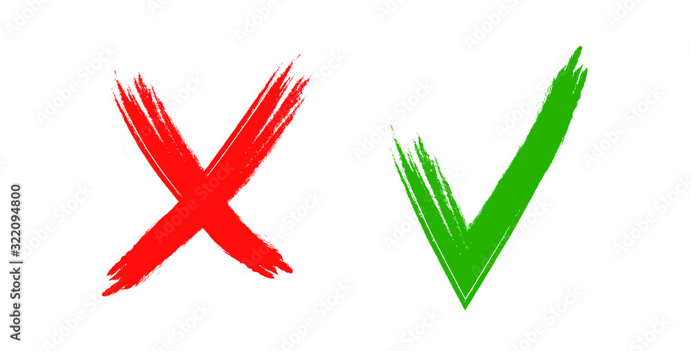 Checkmark green red icons. Cross wrong right tick signs isolated on ...